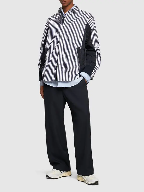 Sacai Cotton Poplin Shirt In Navy Striped - 30% Off | Editorialist
